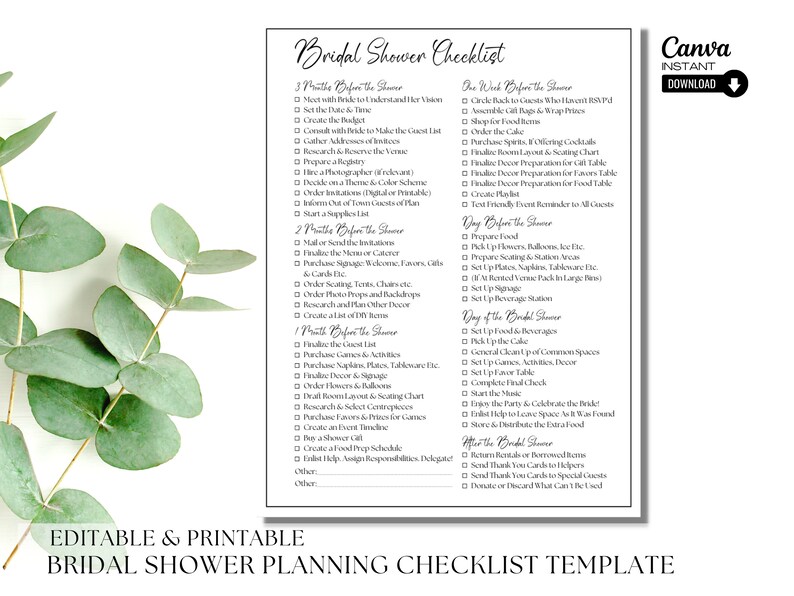 Editable Bridal Shower Planning Checklist Template Printable - Etsy