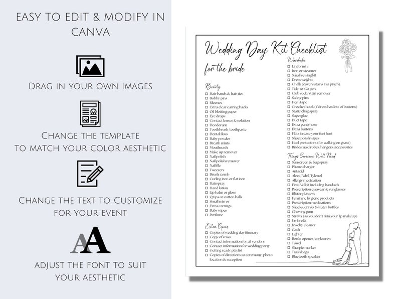 Editable Wedding Day Checklist Printable Wedding Day - Etsy