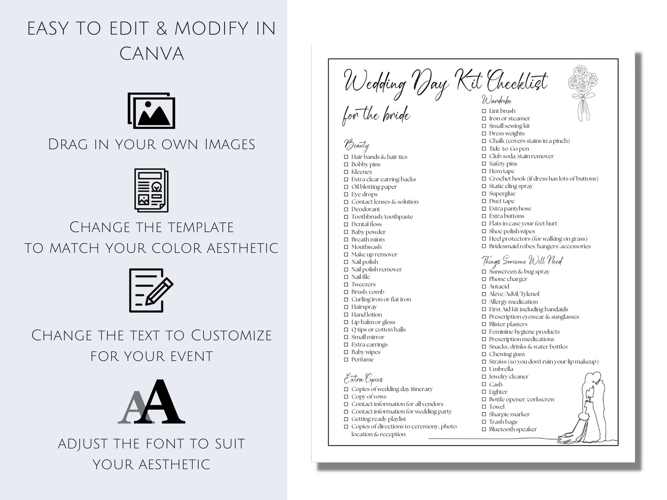 Editable Wedding Day Checklist Printable Wedding Day - Etsy Canada