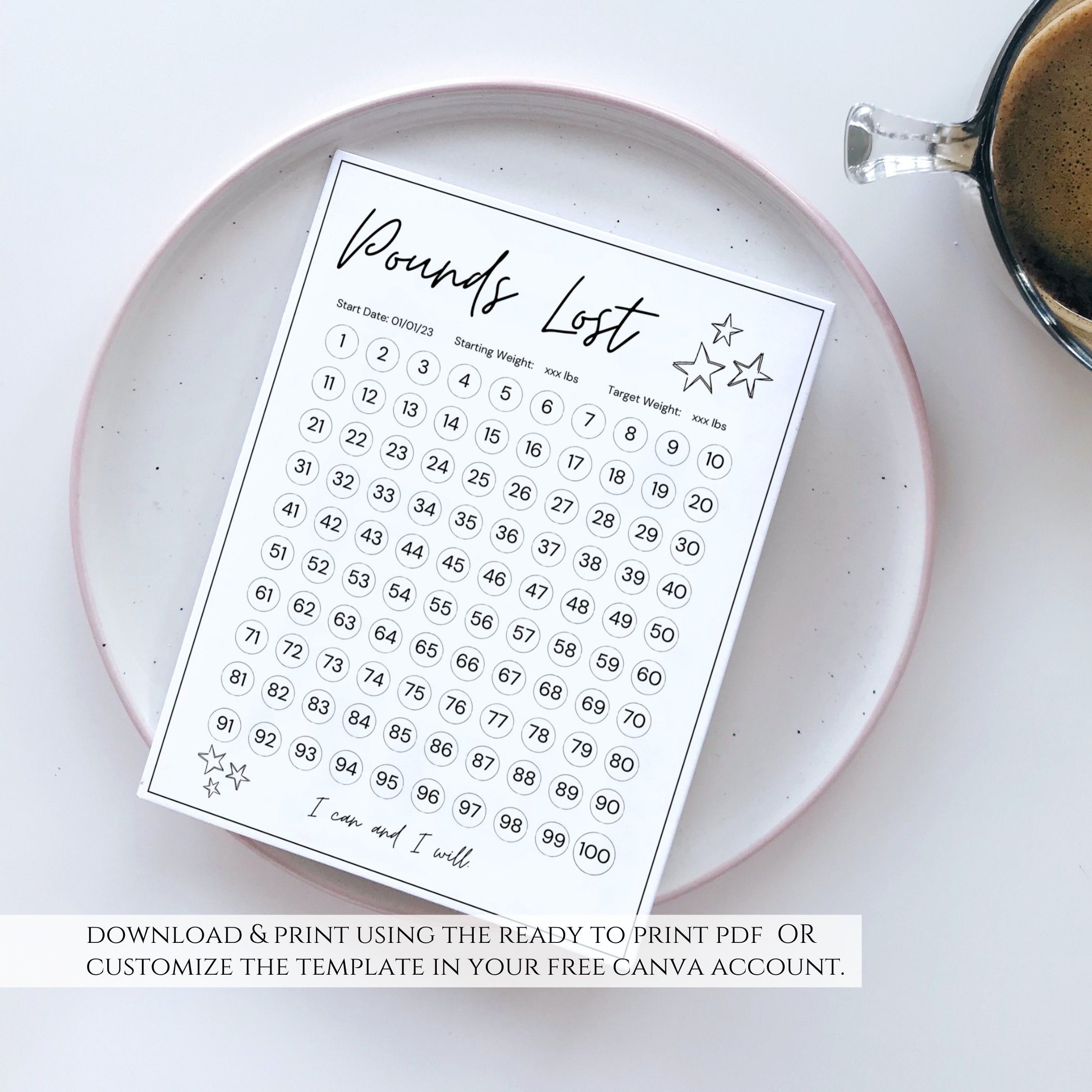 Editable Weight Loss Tracker Template Printable 100lb Weight - Etsy