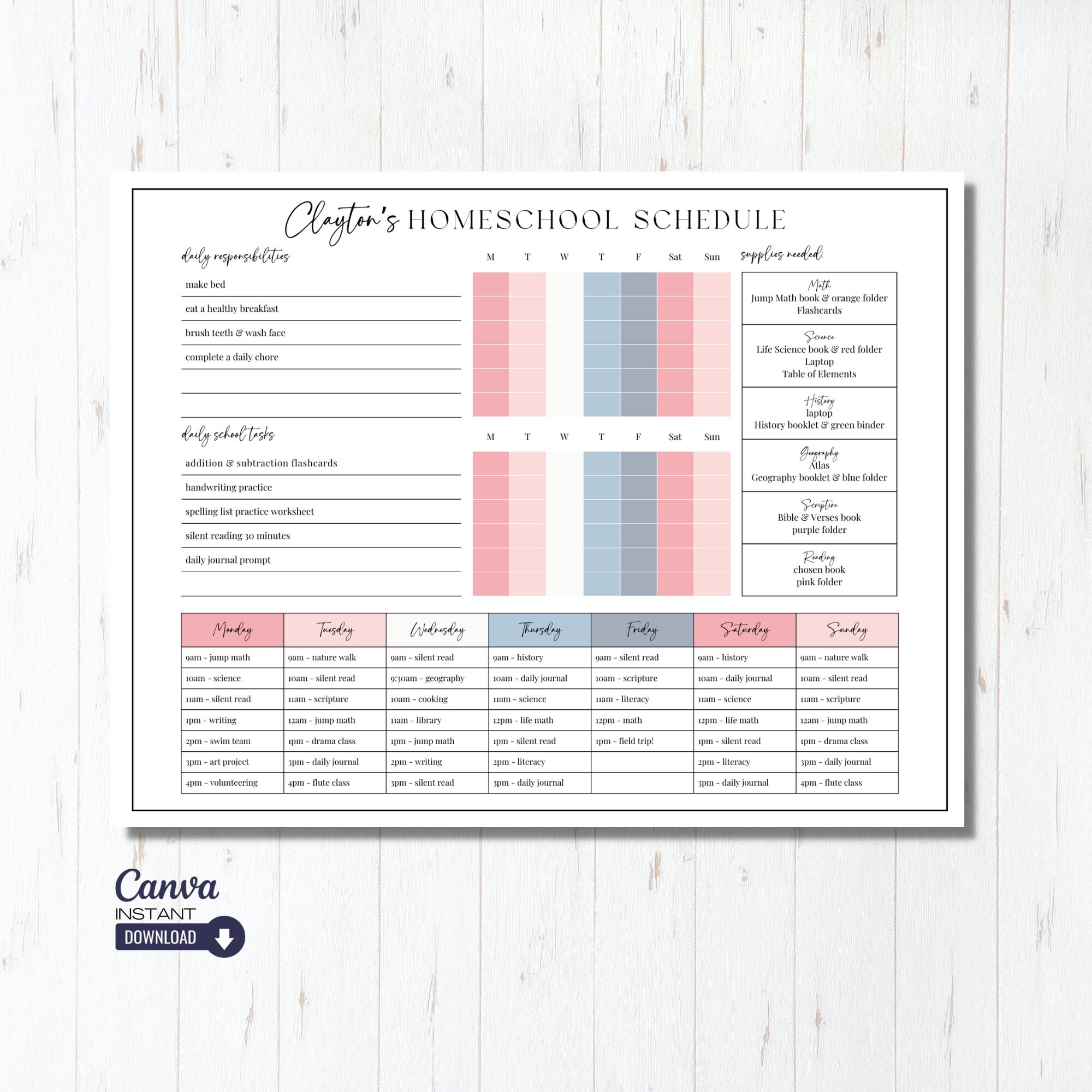 Editable Homeschool Checklist: Daily Schedule Template (canva Template ...