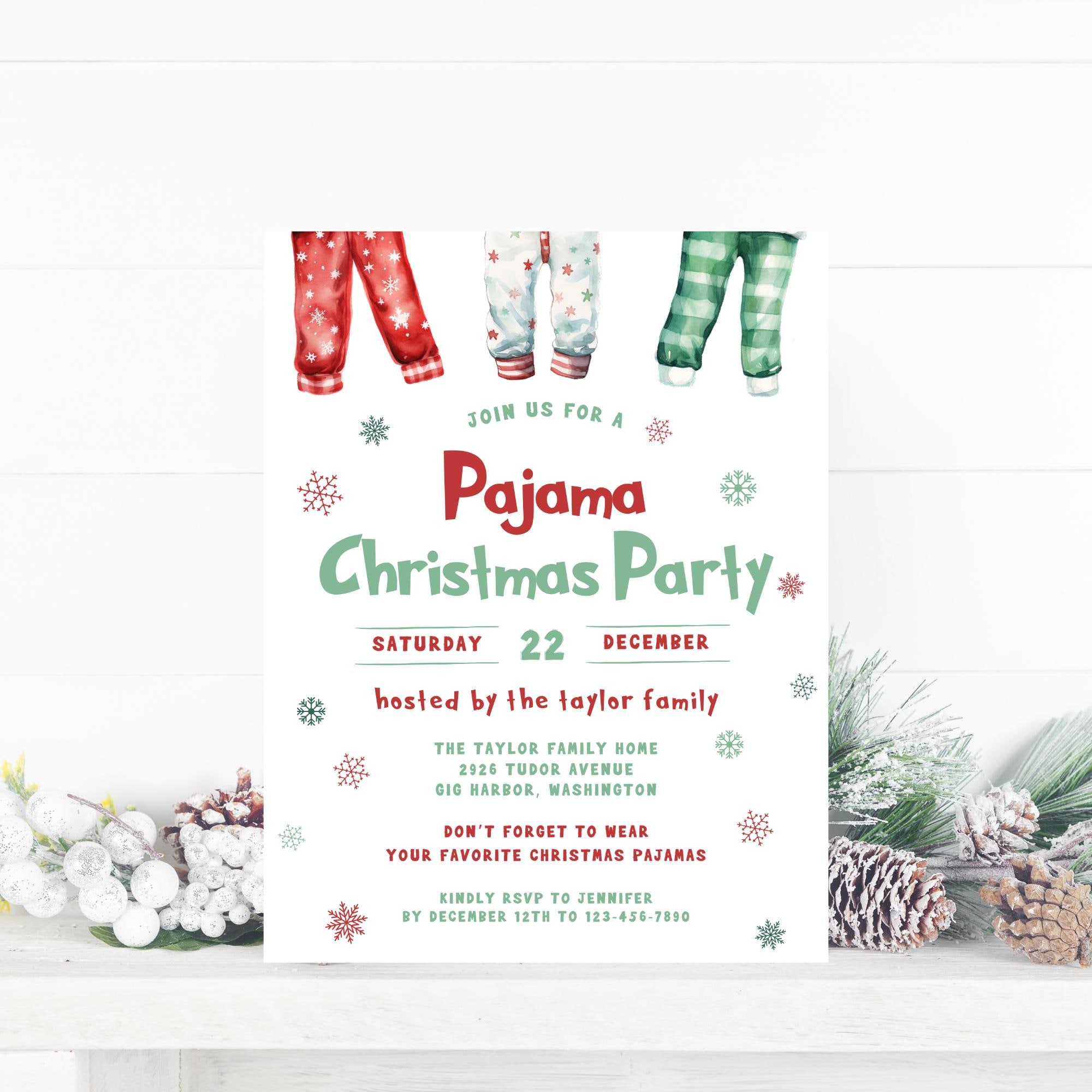 Editable Pajama Party Sign Template, Printable Holiday Party Flyer ...