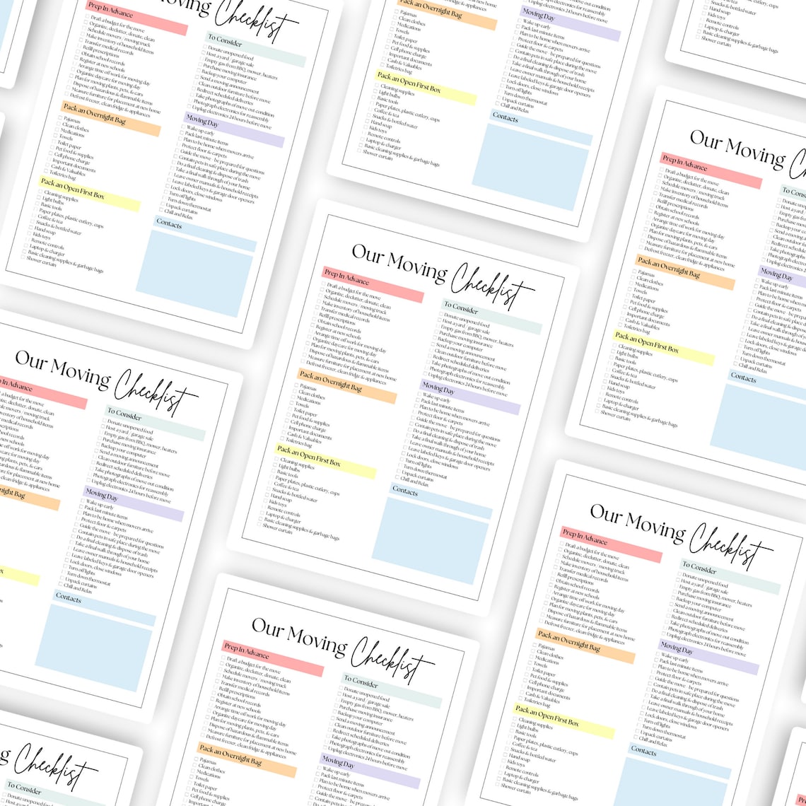 Editable Moving Checklist, Printable Moving Planner, Relocation to Do ...