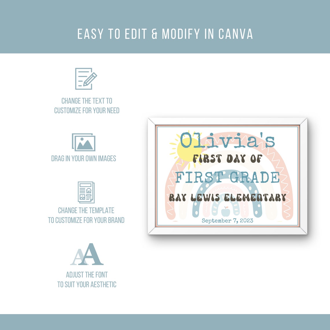 Printable First Day of School Sign Canva Template, First Day Photo Prop ...