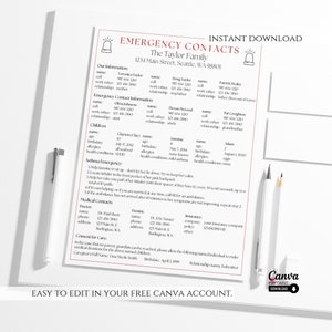 Editable Emergency Contact Sheet, Babysitter Information Sheet ...