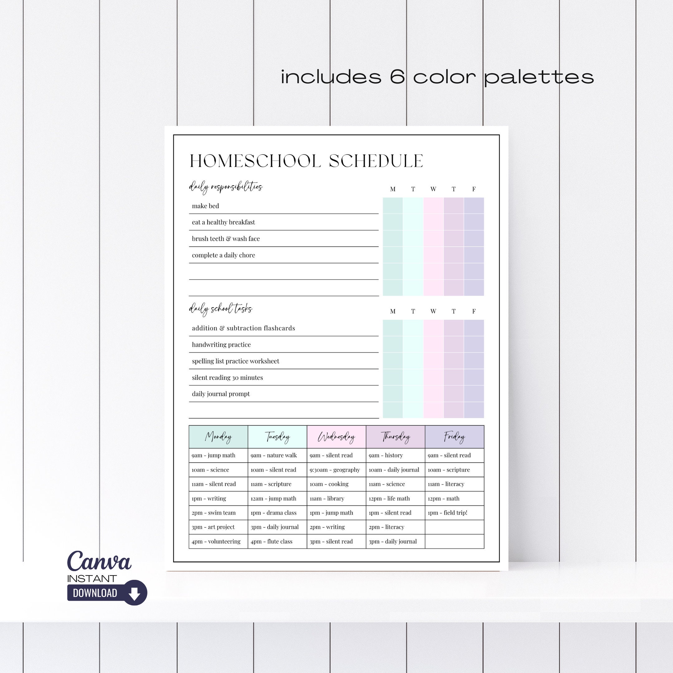 Editable Homeschool Checklist: Daily Schedule Template (canva Template ...