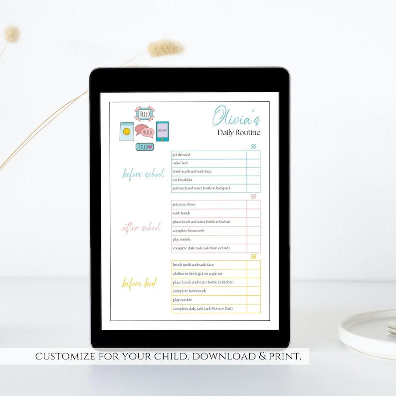 Editable Daily Routine Checklist for Kids, Printable Before and After ...