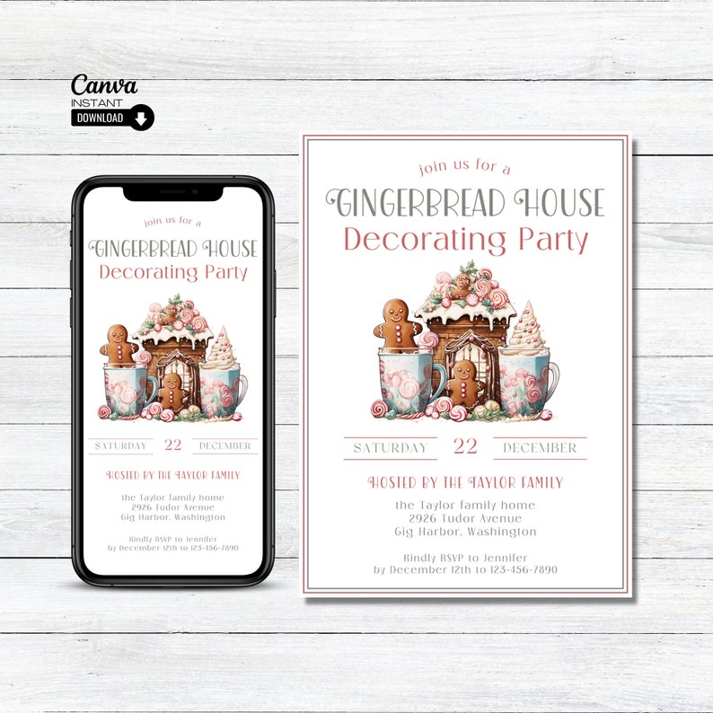 Editable Gingerbread House Decorating Party Invite Template - Etsy