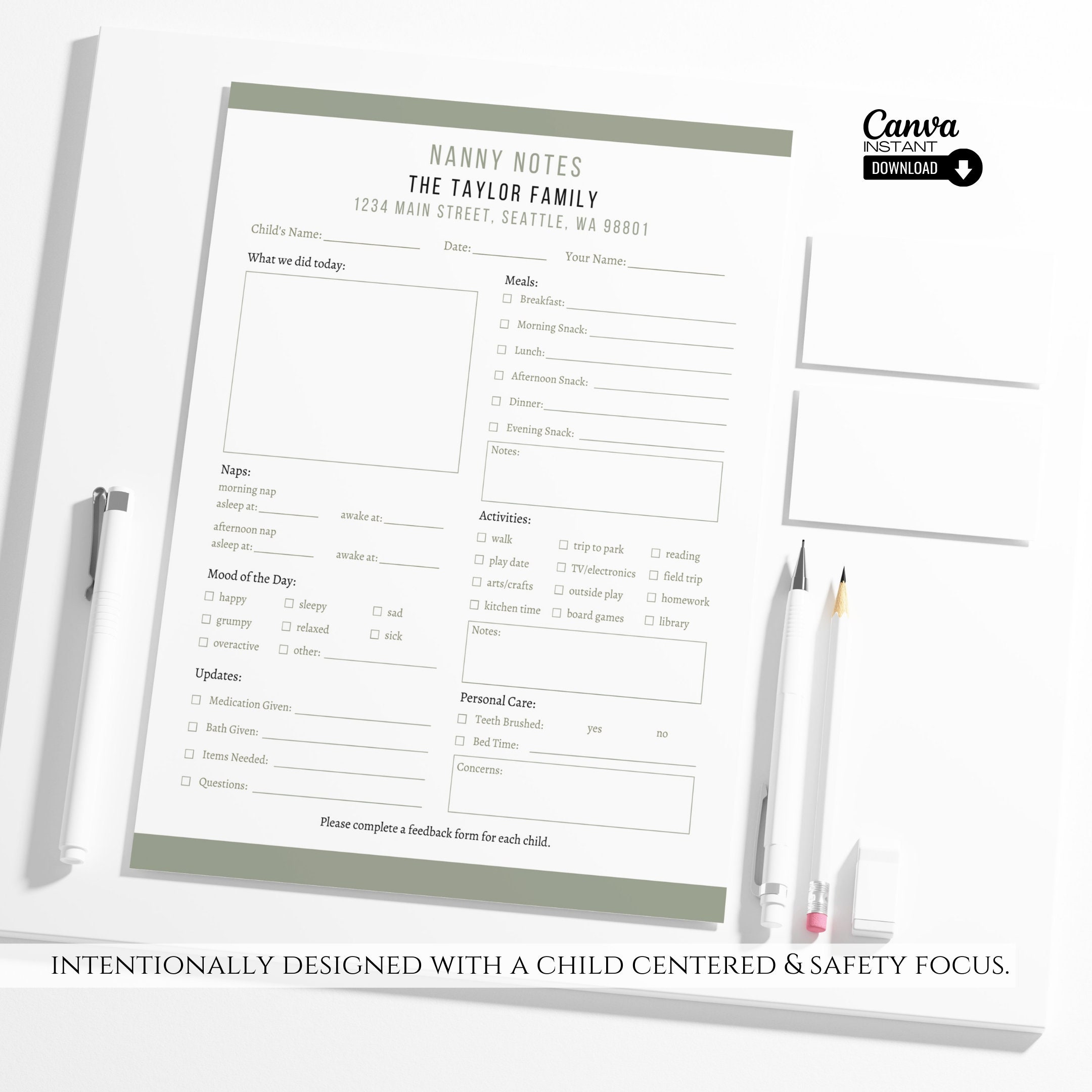 Babysitter Planner Printable, Editable Babysitter Planner, Childcare ...