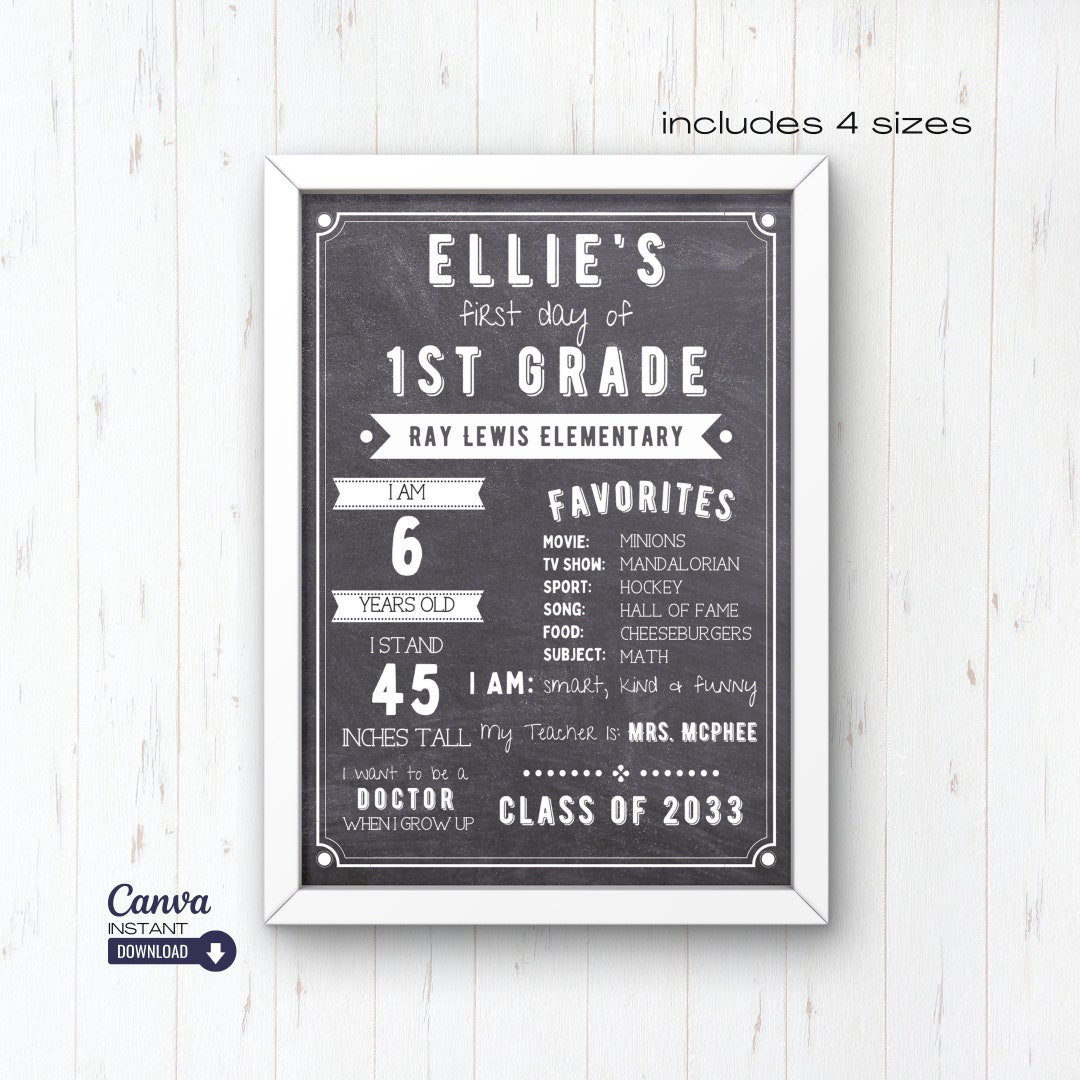 Editable First Day of School Chalkboard Sign (printable) - Etsy