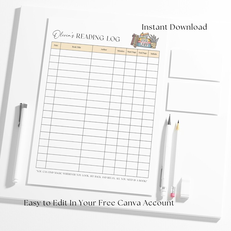 Kids Reading Log Template: Homeschool Tracker, Fillable Book List (PDF ...