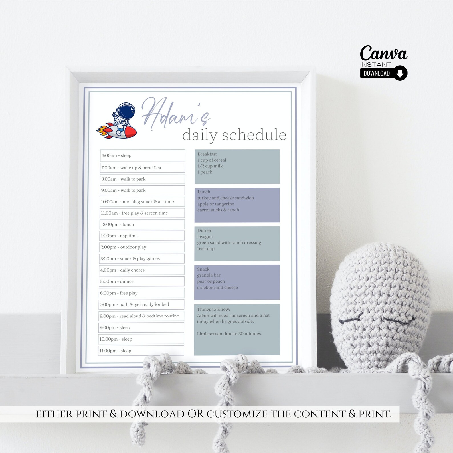 Editable Child's Daily Schedule Template, Printable Visual Schedule ...