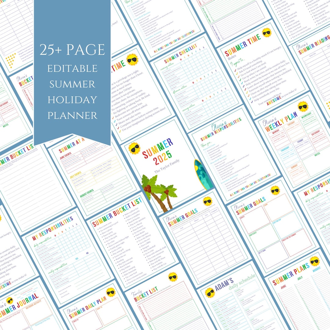 Editable Summer Planner, Printable Summer Organizer, Summer to Do List ...