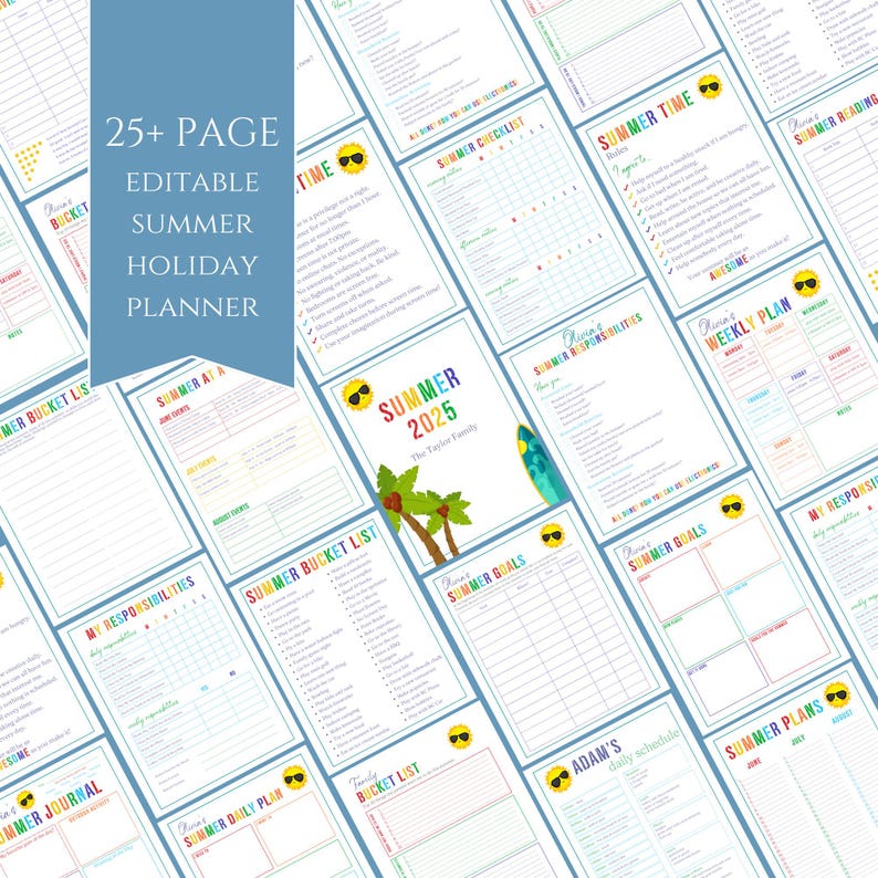 Editable Summer Planner, Printable Summer Organizer, Summer to Do List ...