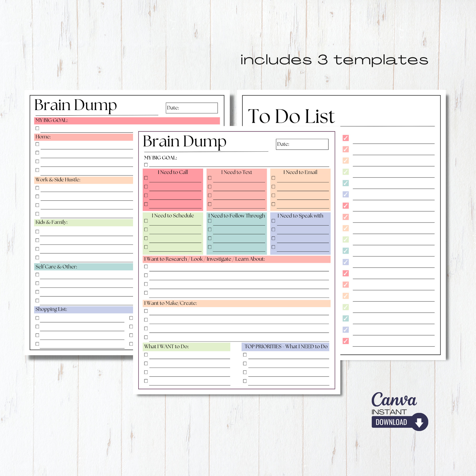 ADHD Brain Dump Printable: Editable To-do List Template (canva) - Etsy