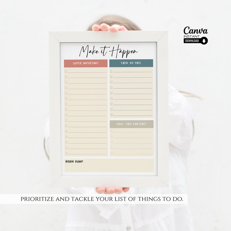 Editable Daily to Do Checklist Template, Printable Productivity Planner ...