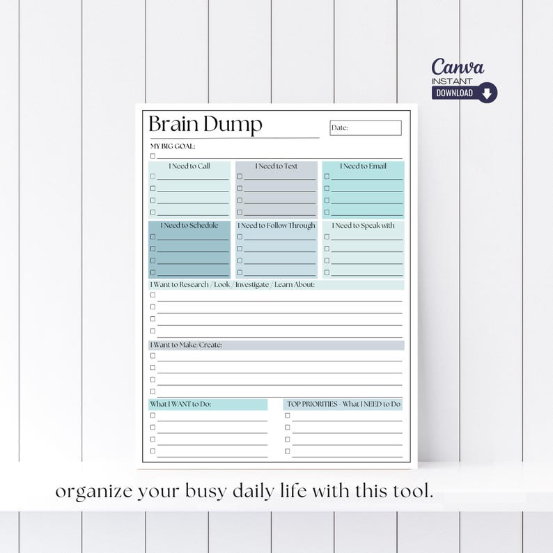 ADHD Brain Dump Printable: Editable To-do List Template (canva) - Etsy