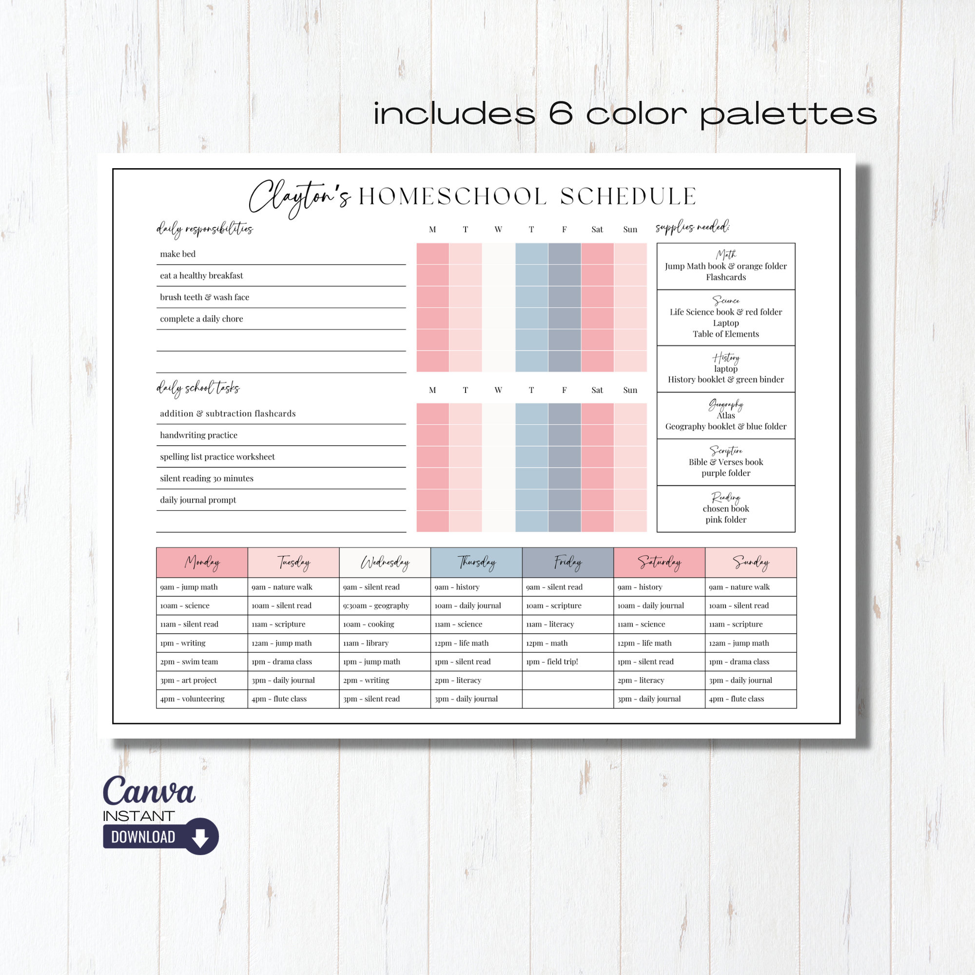 Editable Homeschool Checklist: Daily Schedule Template (canva Template ...