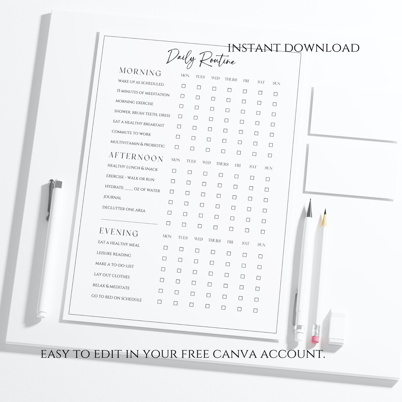 Editable Daily Routine Checklist Template, Printable Daily Routine ...