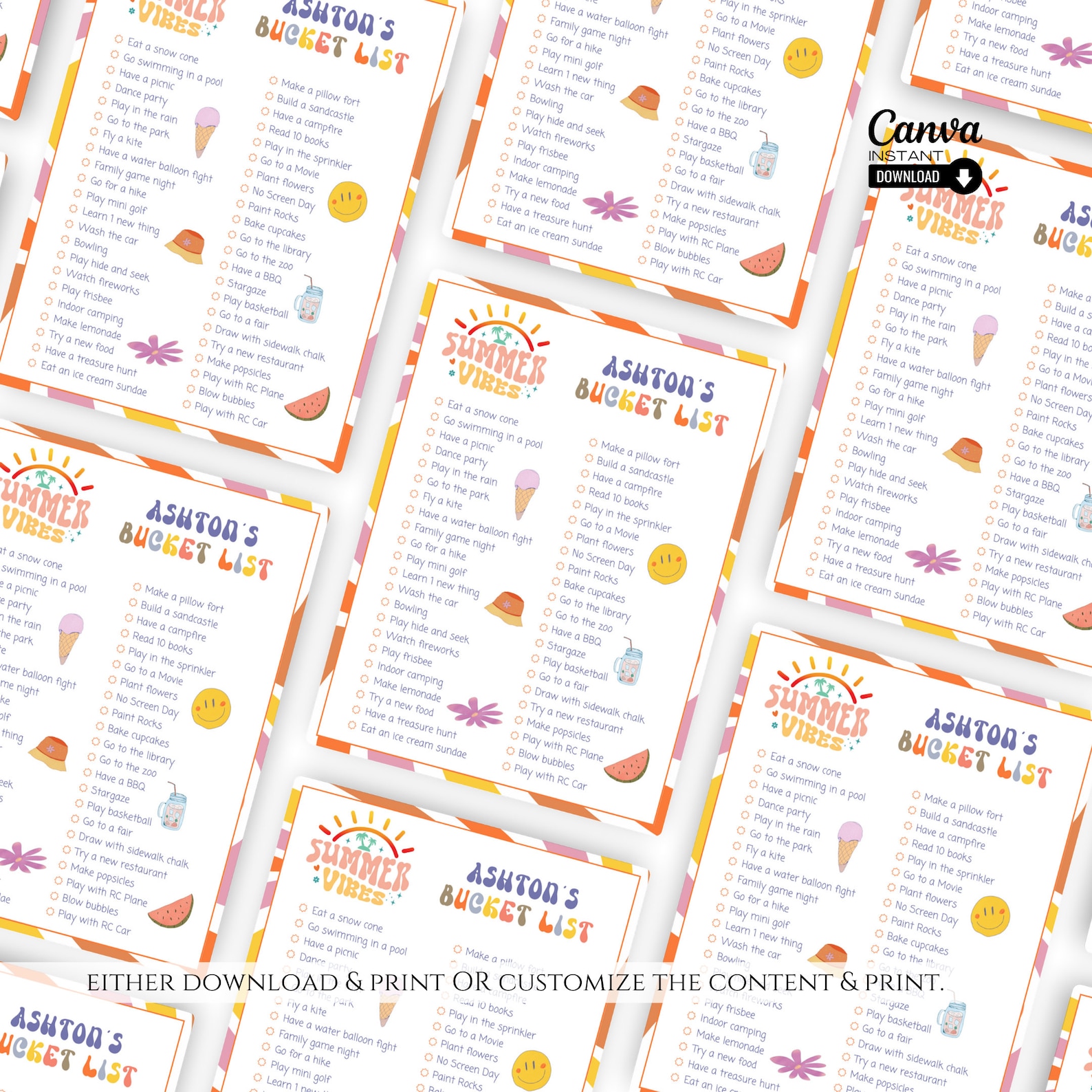 Editable Summer Bucket List, Printable Summer to Do List, Summer ...