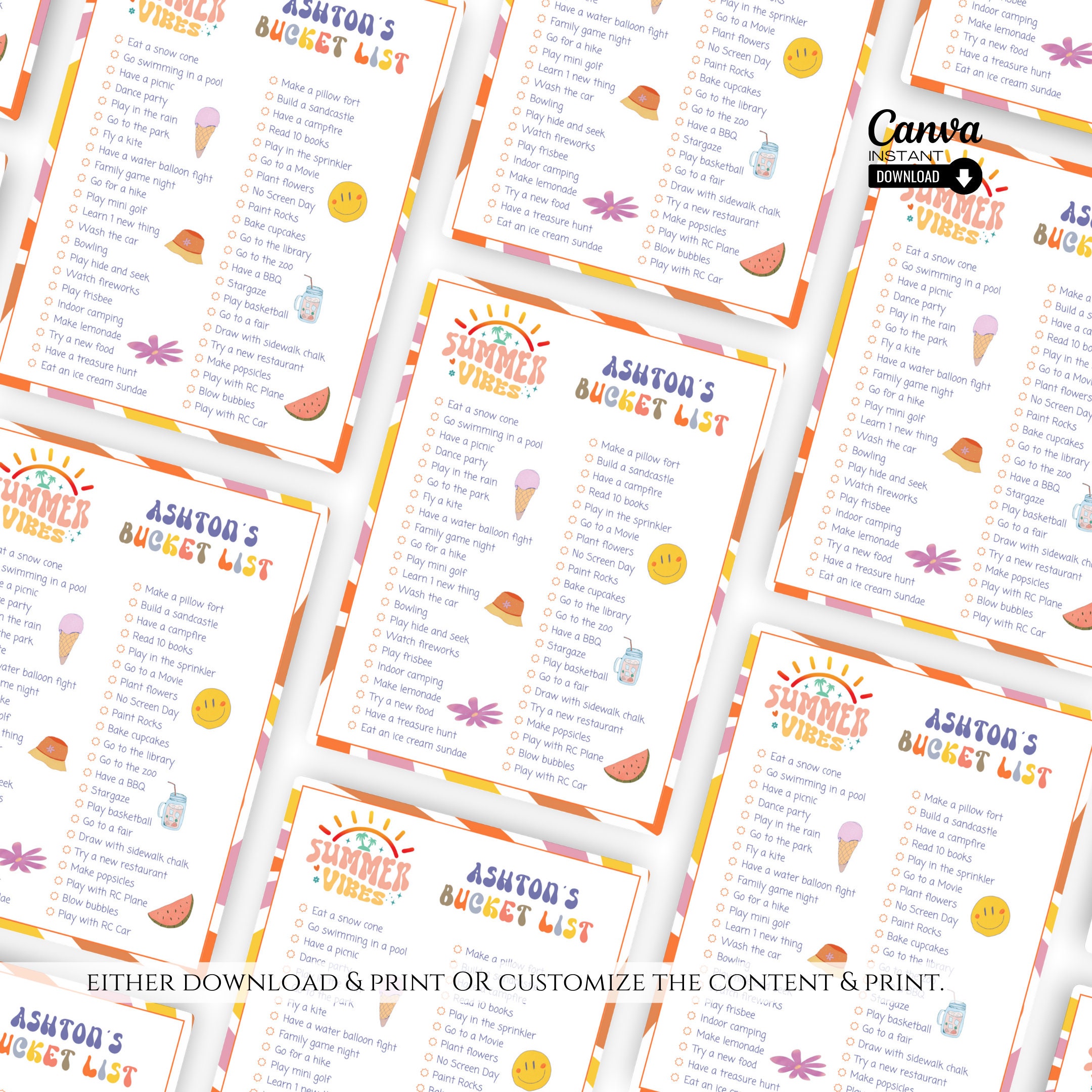 Editable Summer Bucket List, Printable Summer to Do List, Summer ...