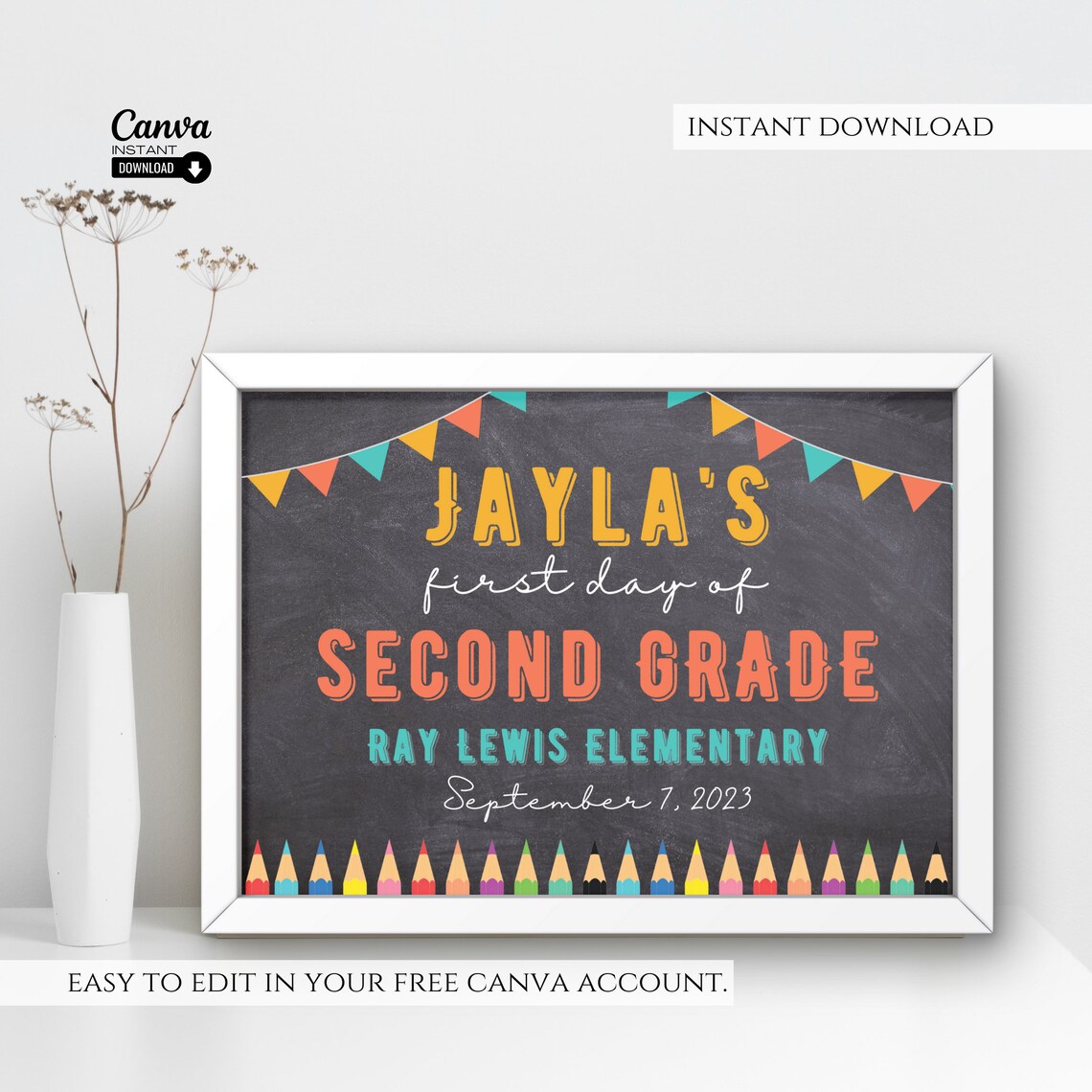 Printable First Day of School Sign, Back to School Chalkboard Sign ...