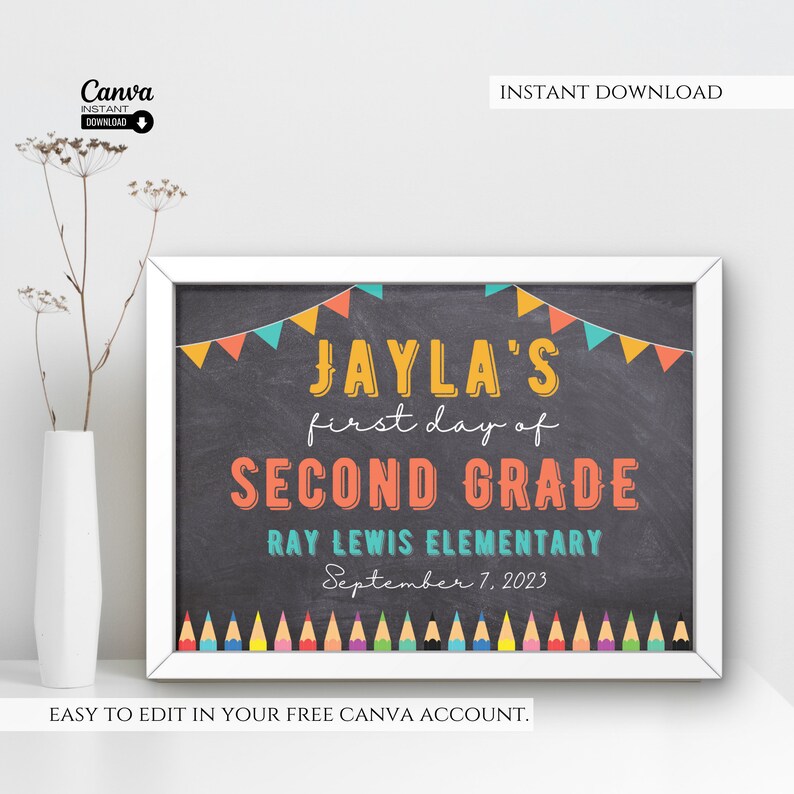 Printable First Day of School Sign, Back to School Chalkboard Sign ...