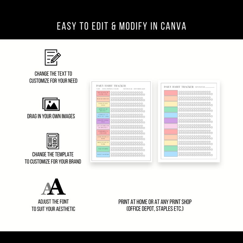 Printable Habit Tracker: Daily Wellness Planner (canva & PDF) - Etsy
