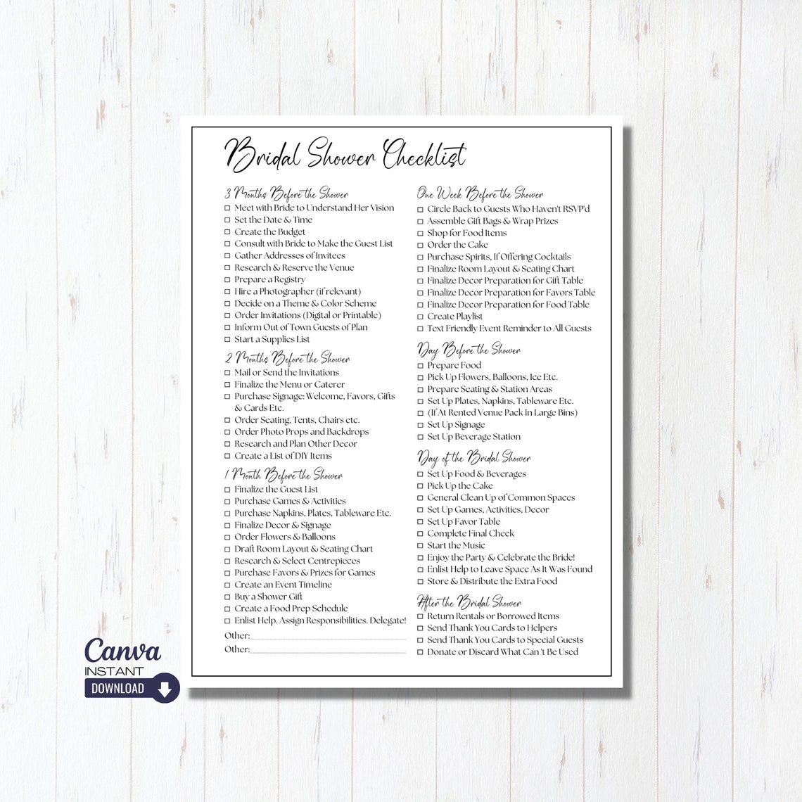 Editable Bridal Shower Planning Checklist Template, Printable Wedding ...