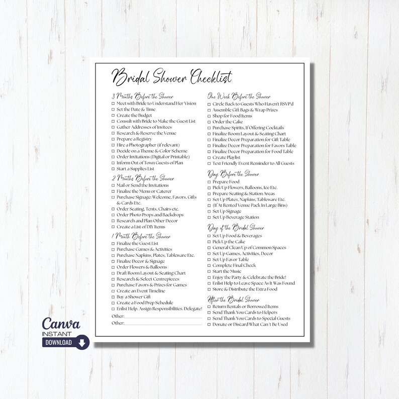 Editable Bridal Shower Planning Checklist (PDF Template) - Etsy