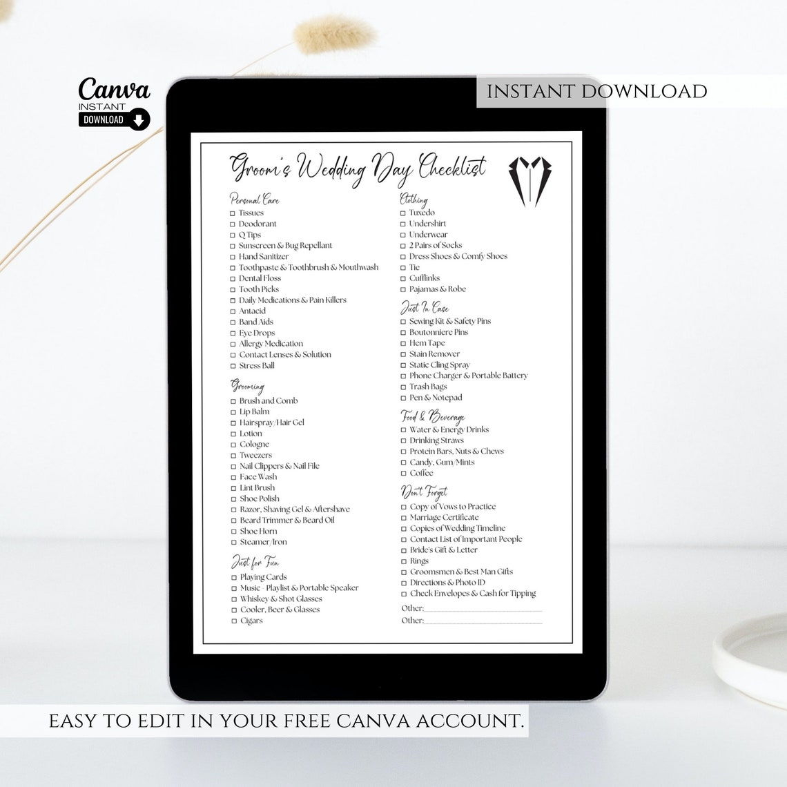 Editable Wedding Day Checklist: Bridal & Groom Suite (printable PDF) - Etsy