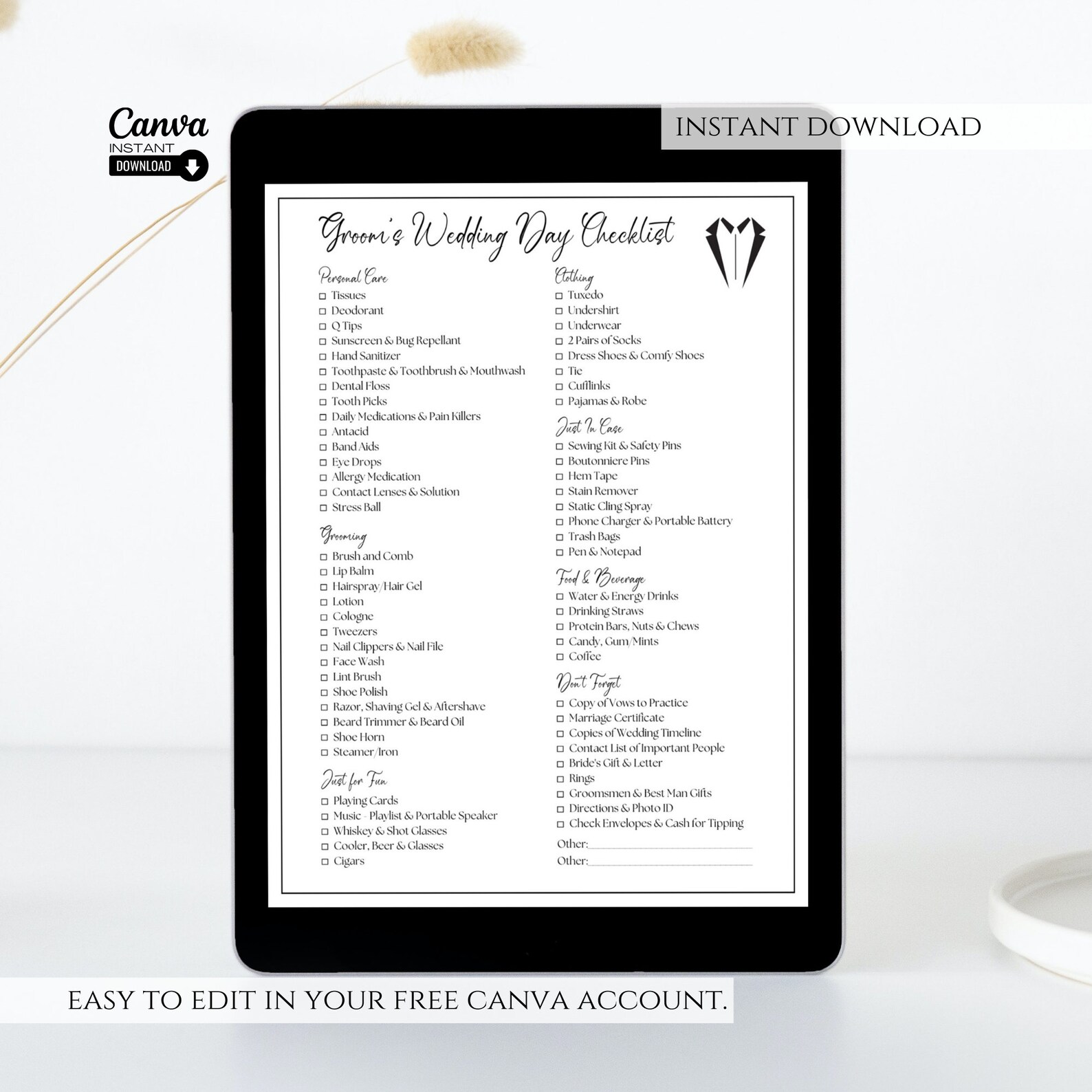 Editable Wedding Day Checklist: Bridal & Groom Suite (printable PDF) - Etsy