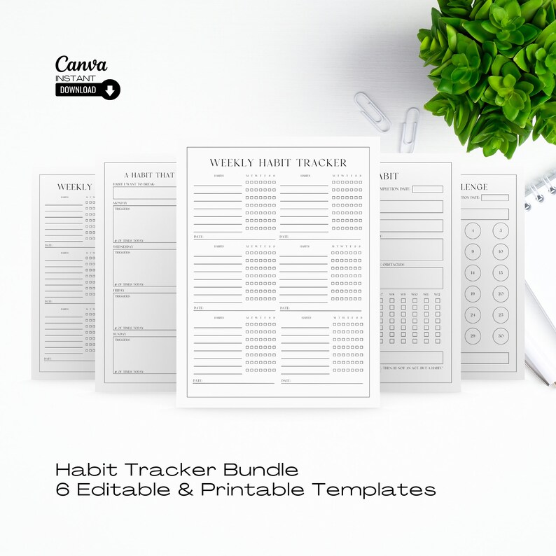 Editable Habit Tracker Template Bundle: Printable Daily Routine ...