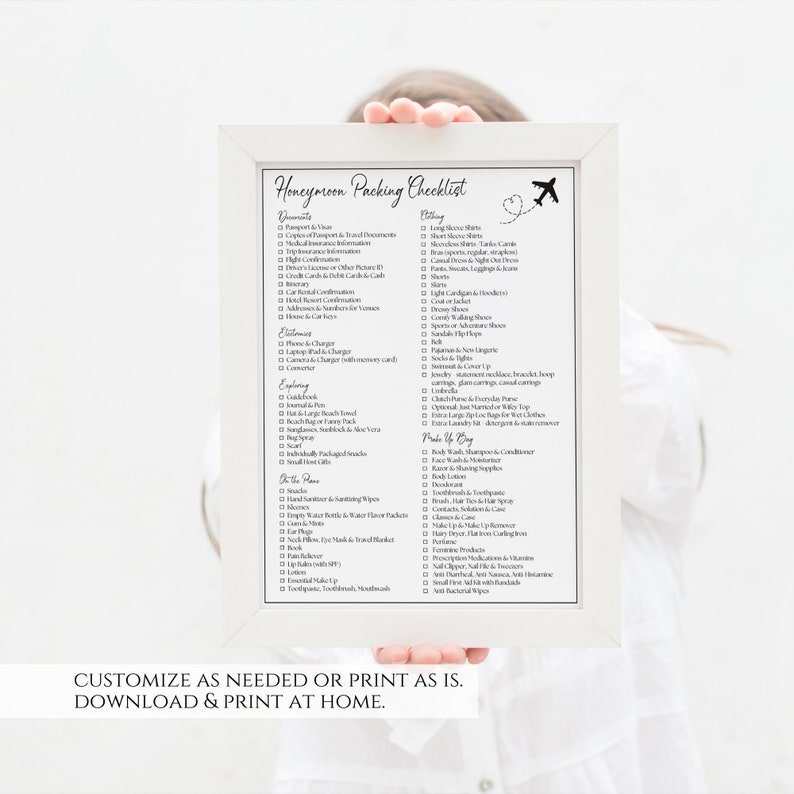Editable Honeymoon Packing List Template Printable Honeymoon Planner