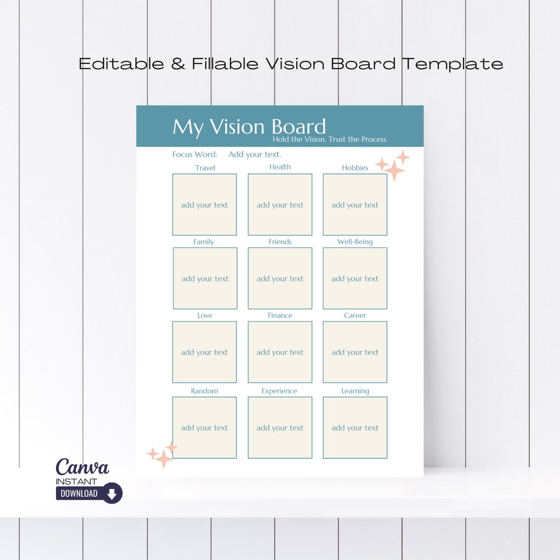 Editable Vision Board Template, Printable Vision Board, Digital Vision ...