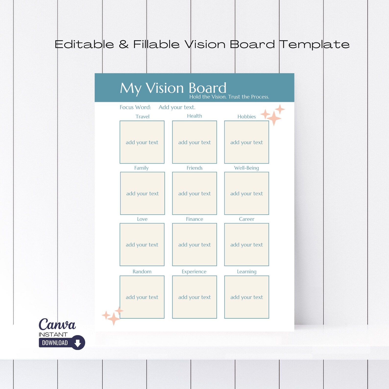 Editable Vision Board Template, Printable Vision Board, Digital Vision ...