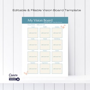 Editable Vision Board Template, Printable Vision Board, Digital Vision ...