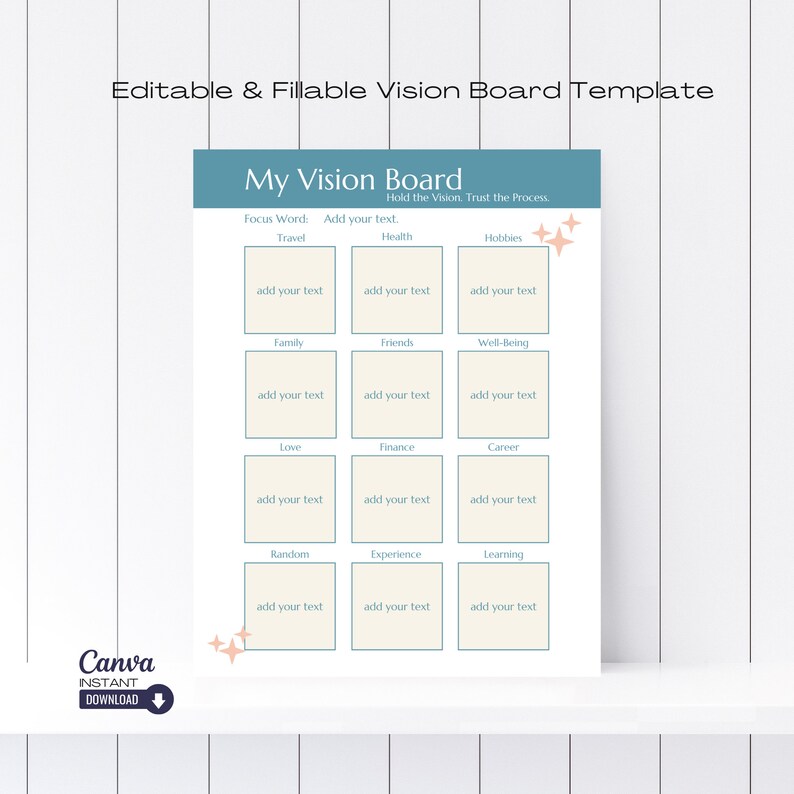 Editable Vision Board Template, Printable Vision Board, Digital Vision ...