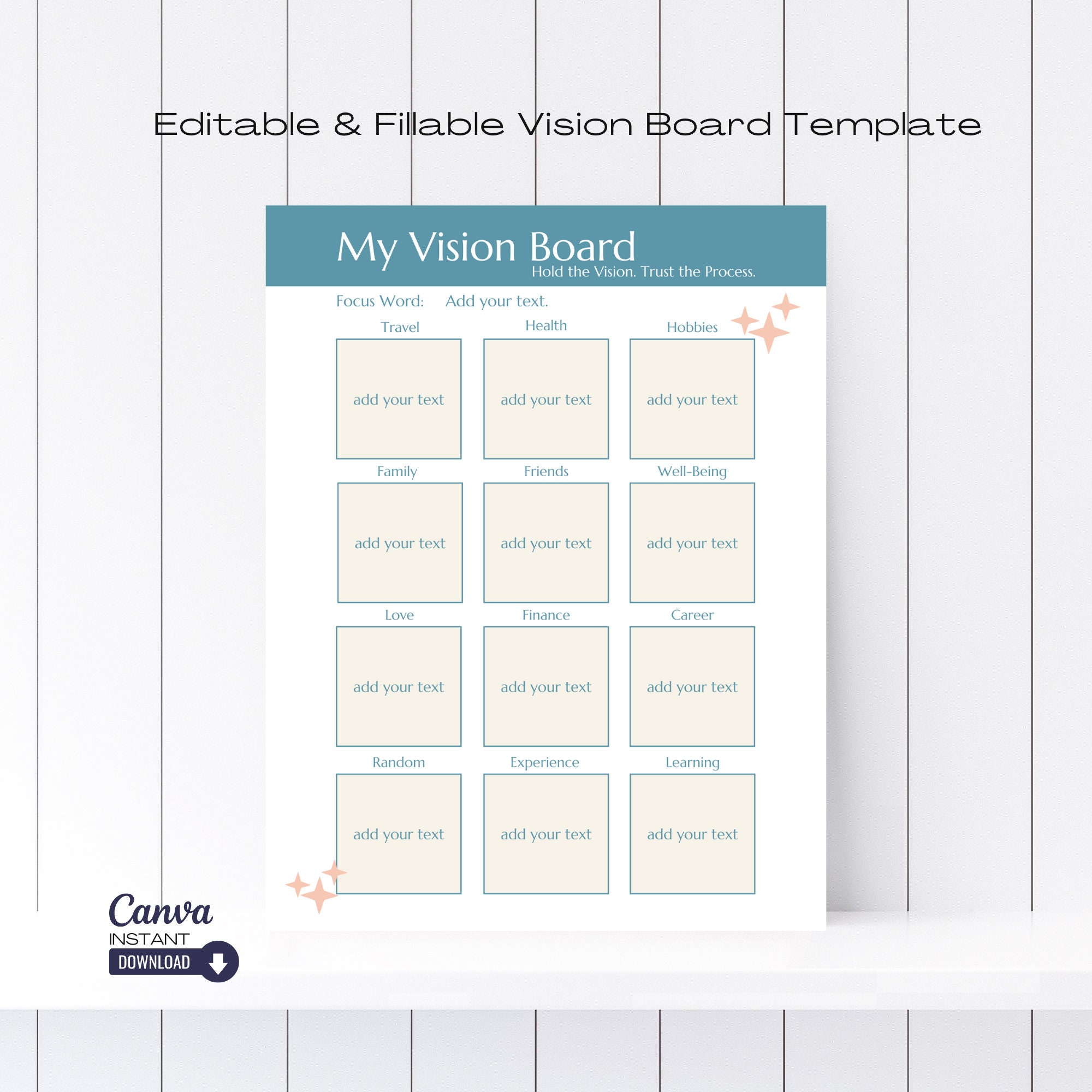 Editable Vision Board Template, Printable Vision Board, Digital Vision ...