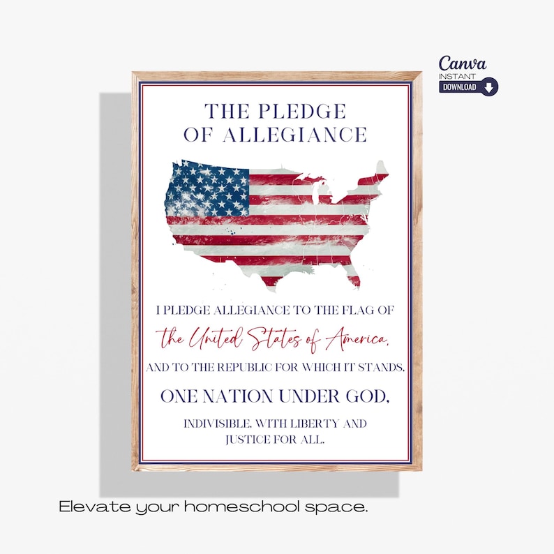 Pledge of Allegiance Classroom Poster: American Flag Homeschool Sign ...