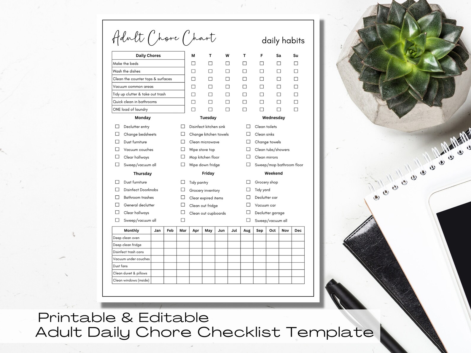 Editable Cleaning Checklist Planner Printable Daily and - Etsy