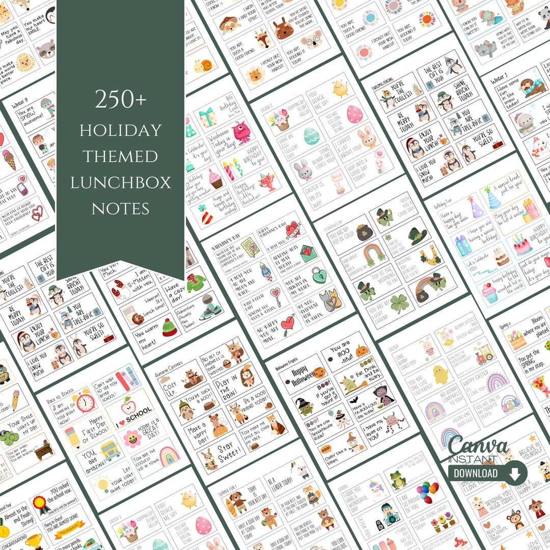 Editable Holiday Christmas Lunch Box Notes Template, Printable Kids ...