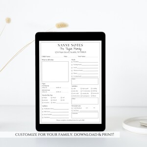 Nanny Notes Printable, Editable Babysitter Notes Form, Nanny Log ...