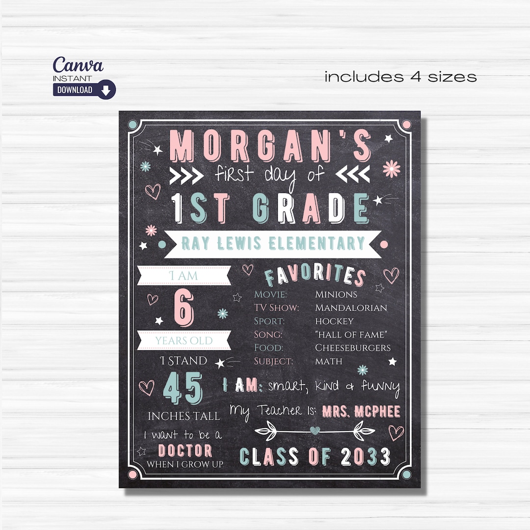 Printable First Day of School Sign, Back to School Chalkboard Sign ...