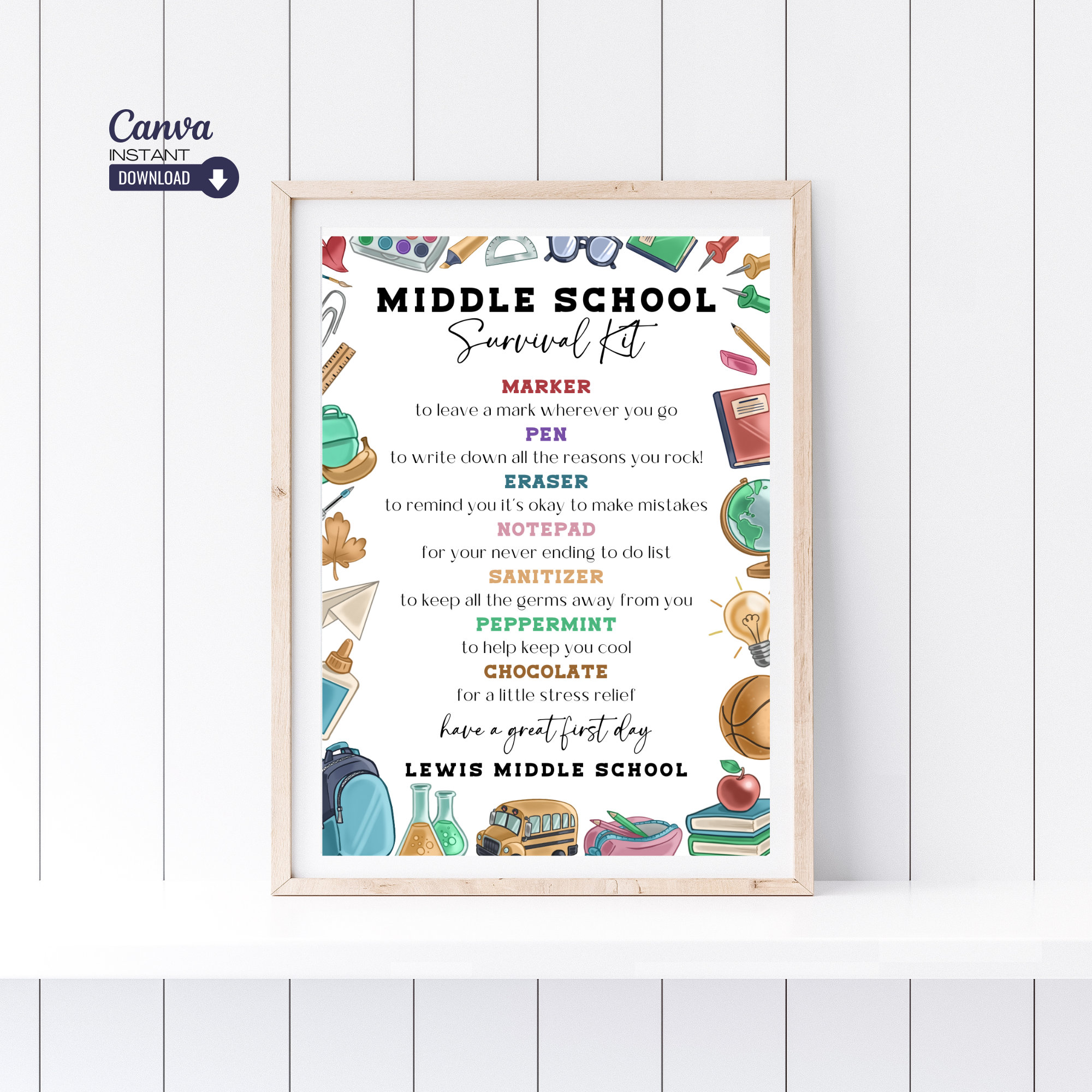 Middle School Survival Kit Printable Template (digital Download) - Etsy