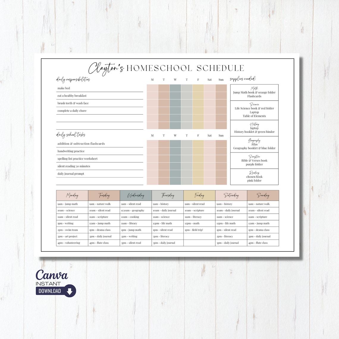Editable Homeschool Checklist, Printable Daily Schedule for Kids, Home ...