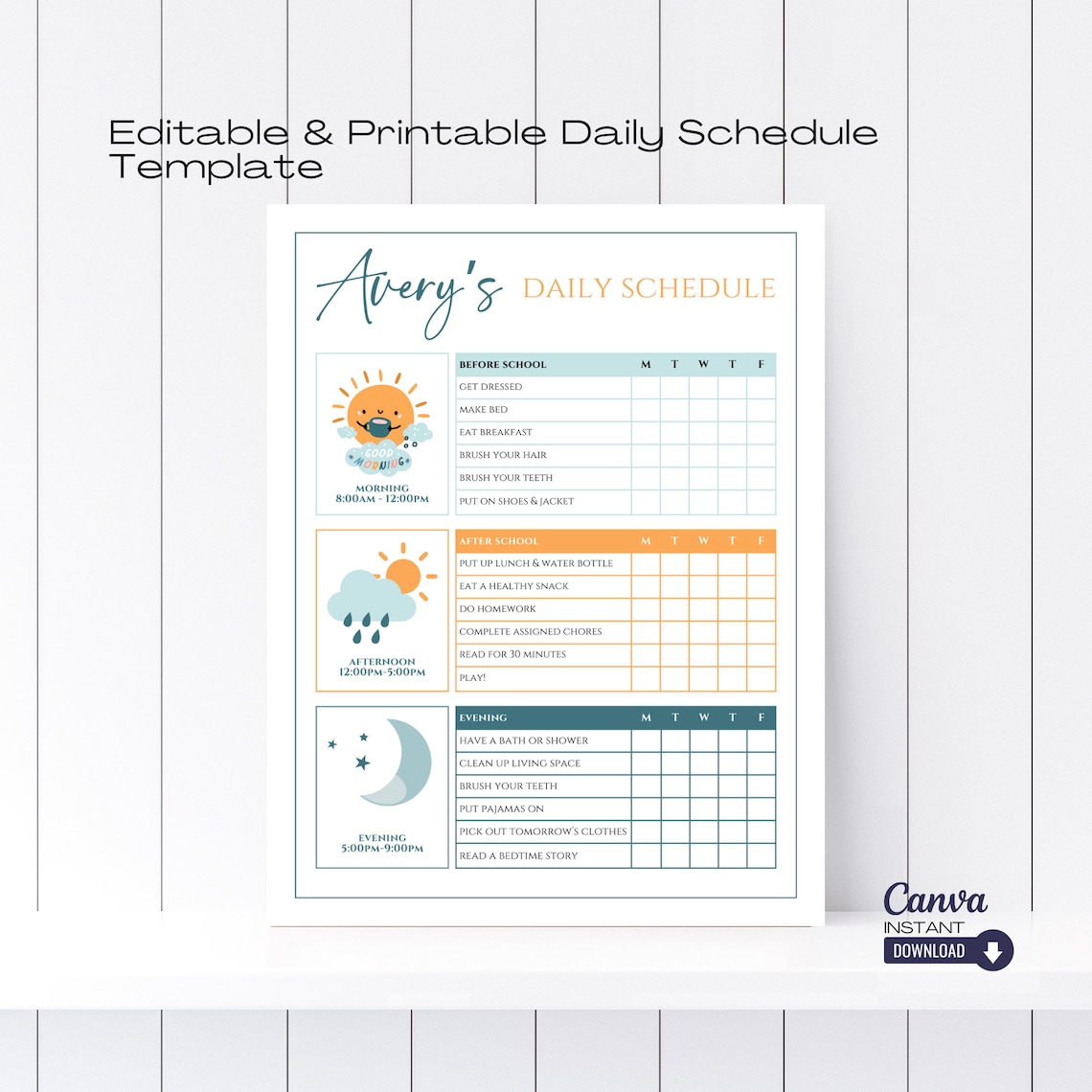 Editable Kids Daily Routine Checklist Template, Printable Chore Chart ...