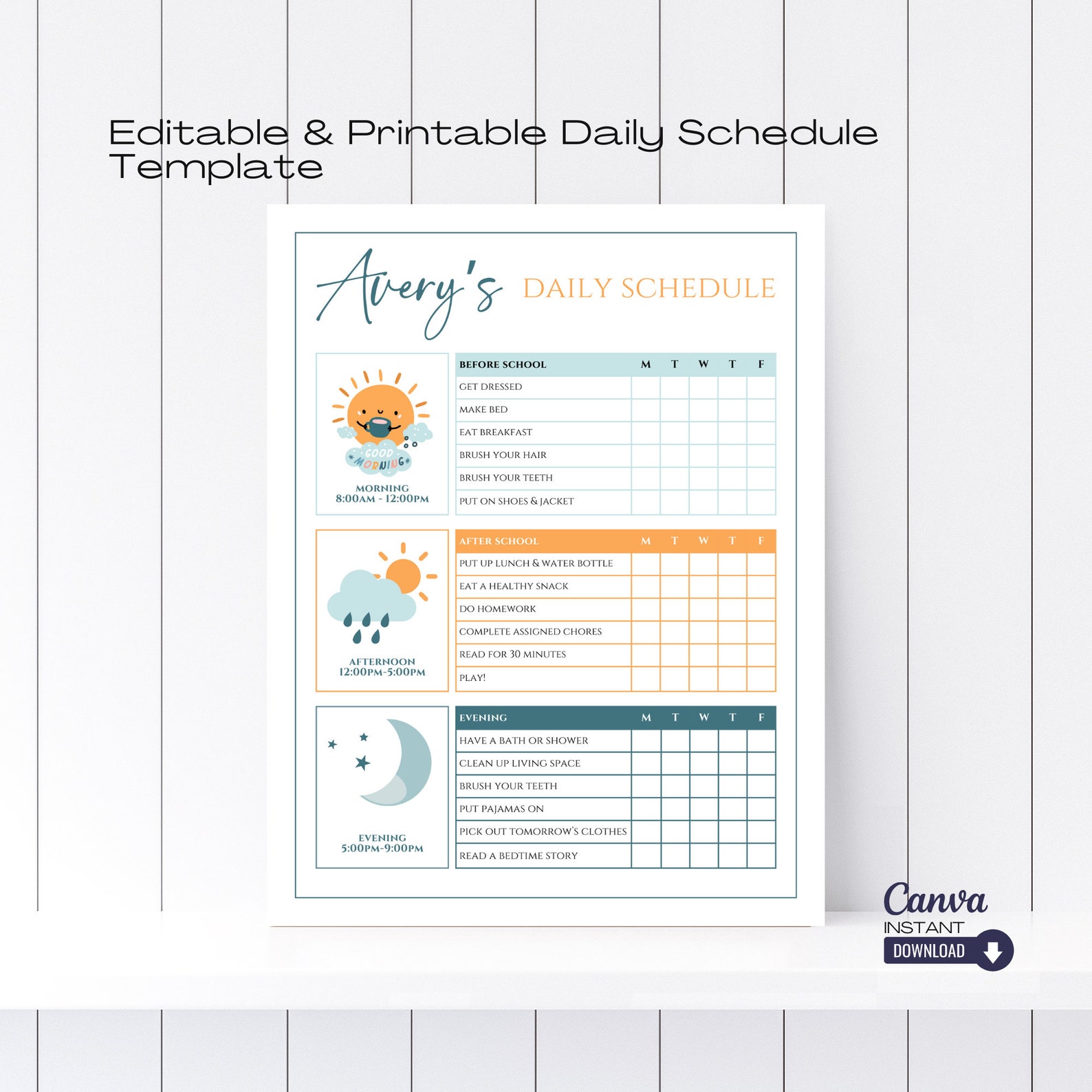 Editable Kids Daily Routine Checklist: Printable Chore Chart (canva ...