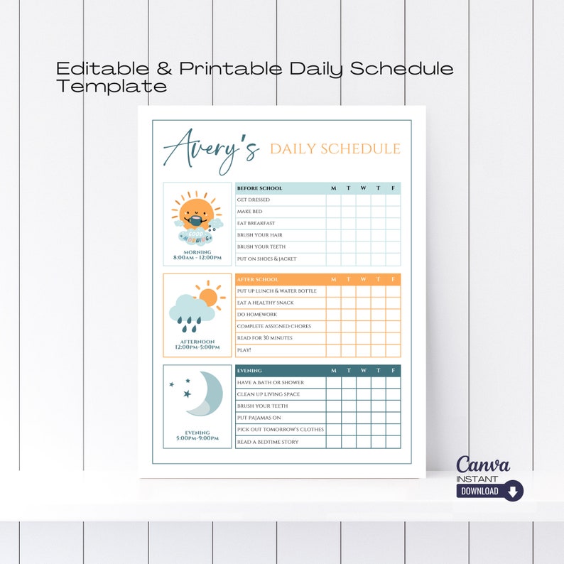 Editable Kids Daily Routine Checklist: Printable Chore Chart (canva ...