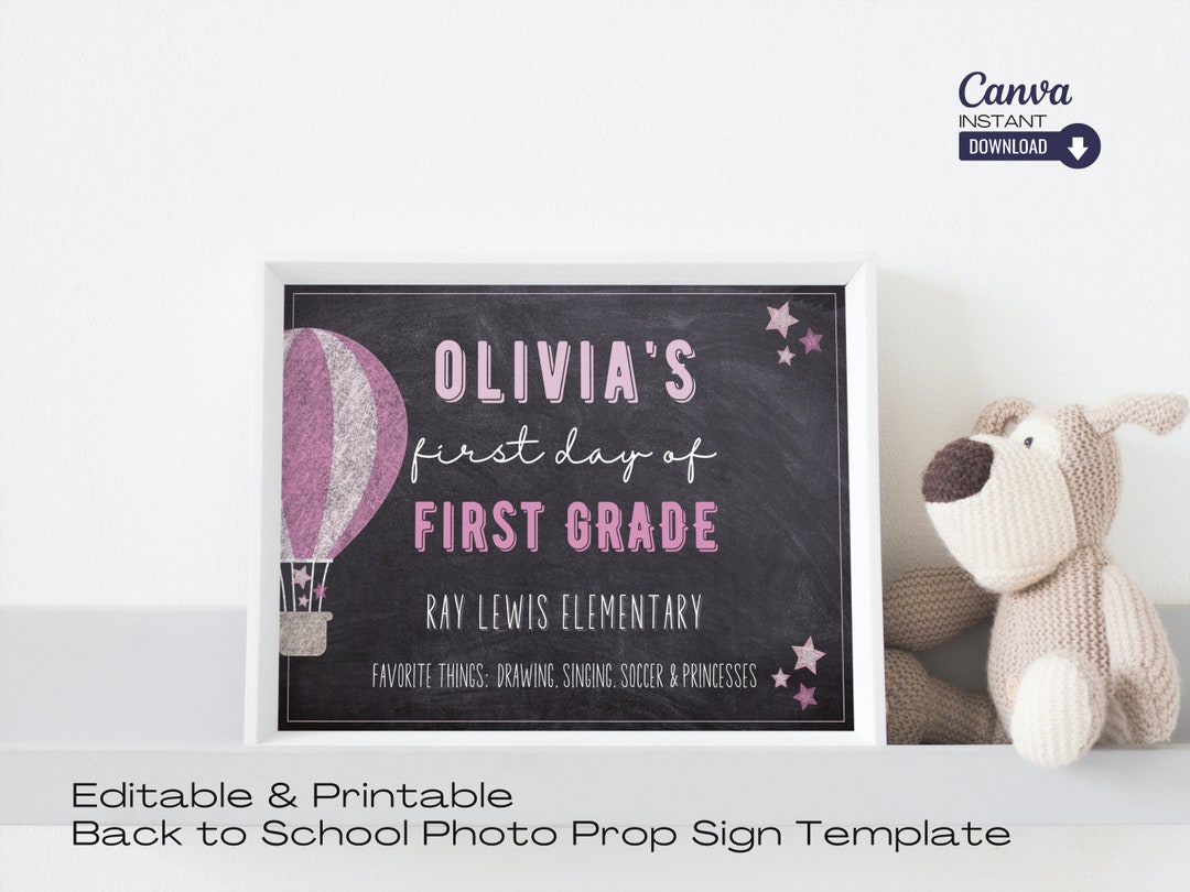Printable First Day of School Chalkboard Sign Canva Template - Etsy